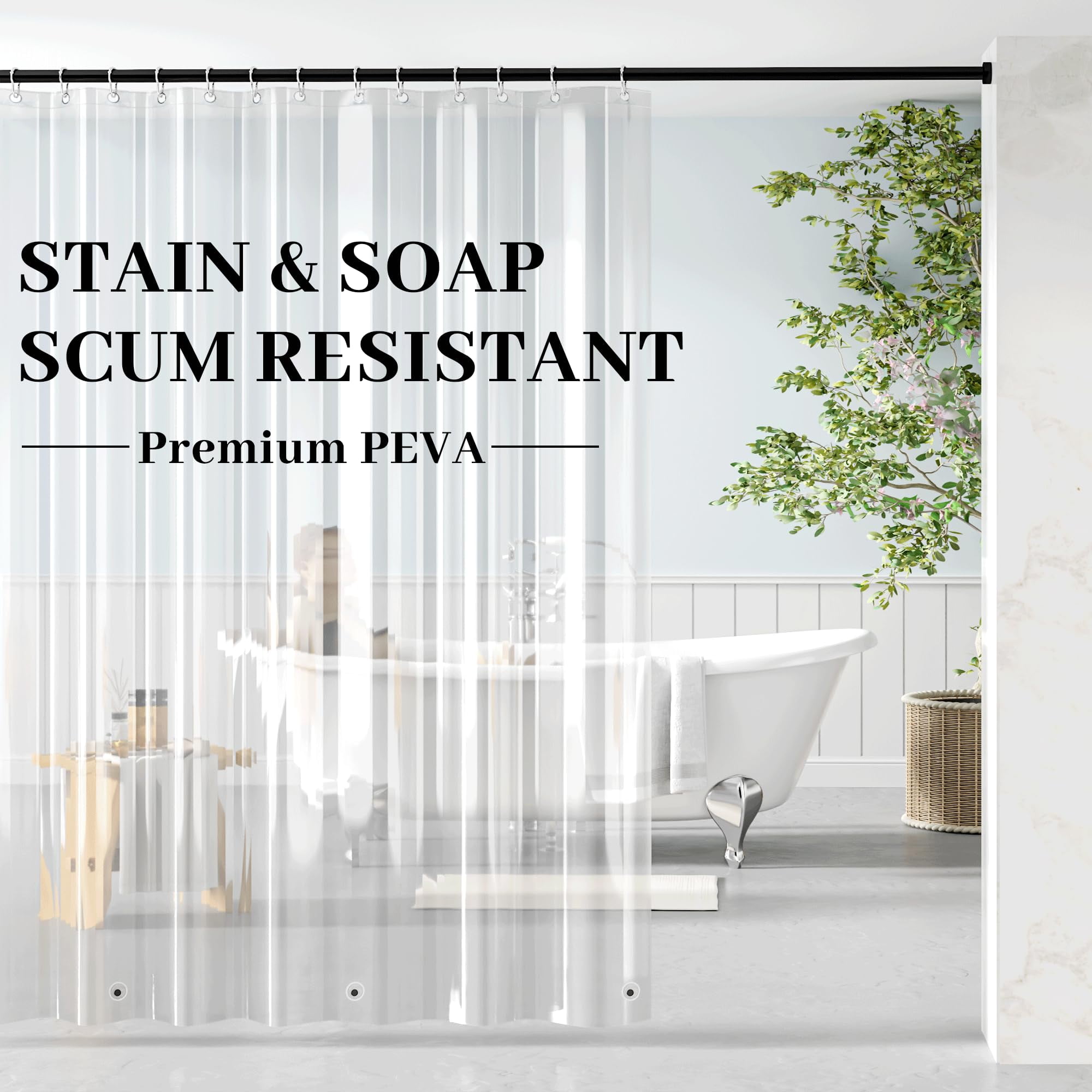 JOELY Shower Curtain Liner 70x72, Clear Shower Curtain with 12 ...