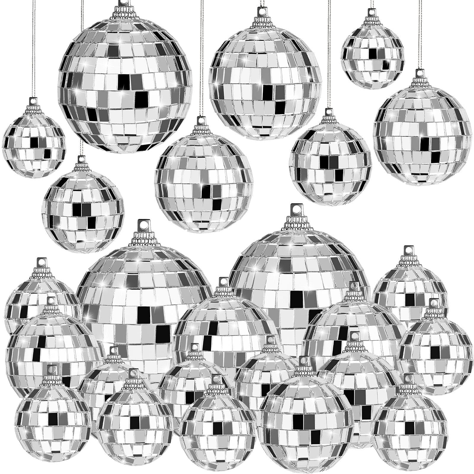 JOERSH 28 Pcs Disco Ball Decorations, Silver Hanging Mirror Disco Ball ...