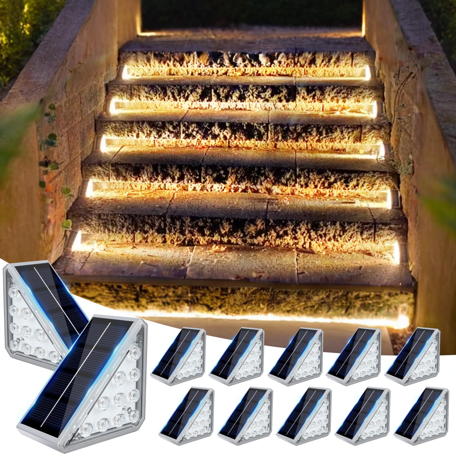 JOFIOS Solar Stair Lights Outdoor Waterproof Auto On Off, 12 Pack Solar ...