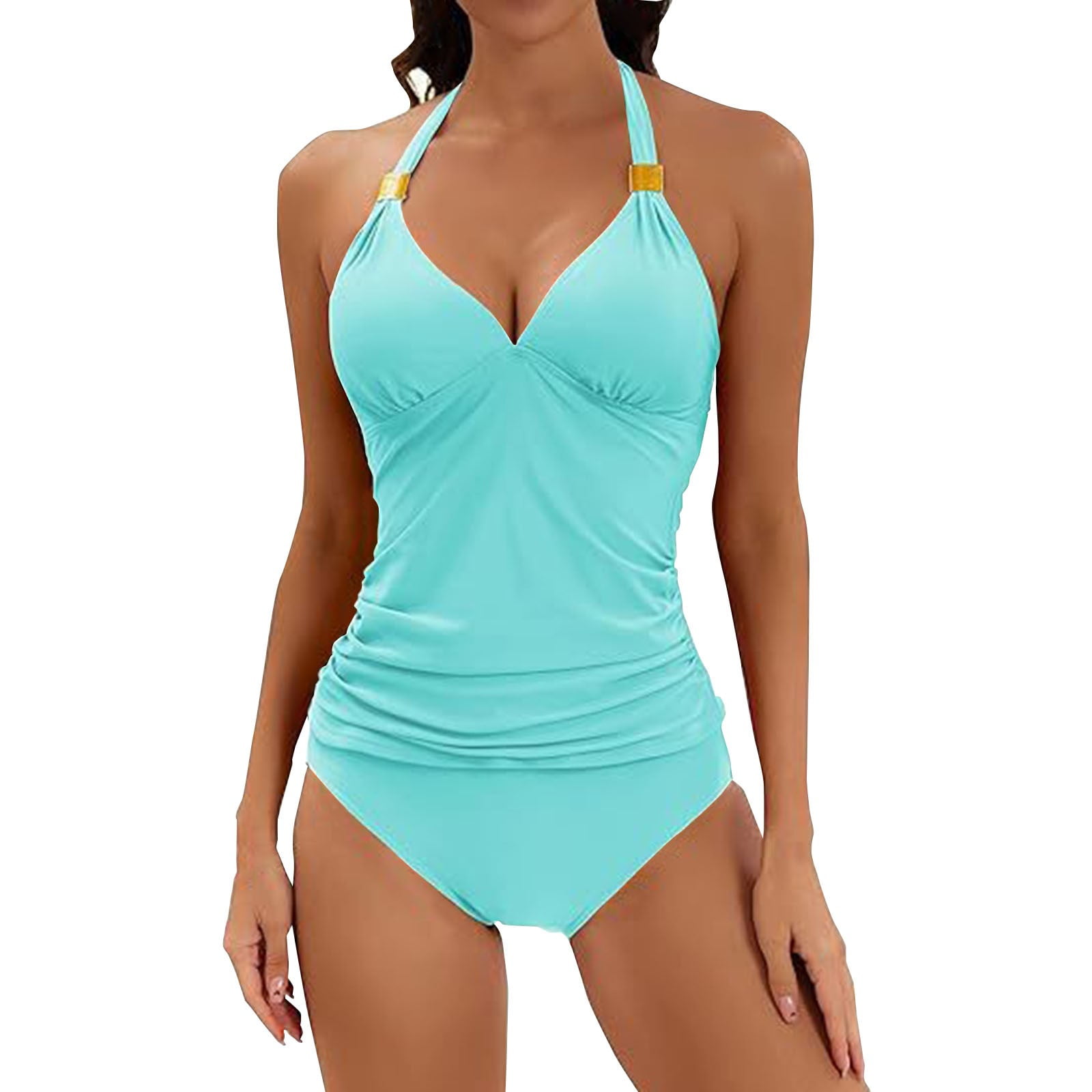 Jofow 2024 Two Piece Tankini Swimsuits For Women Halter Tankini Tops