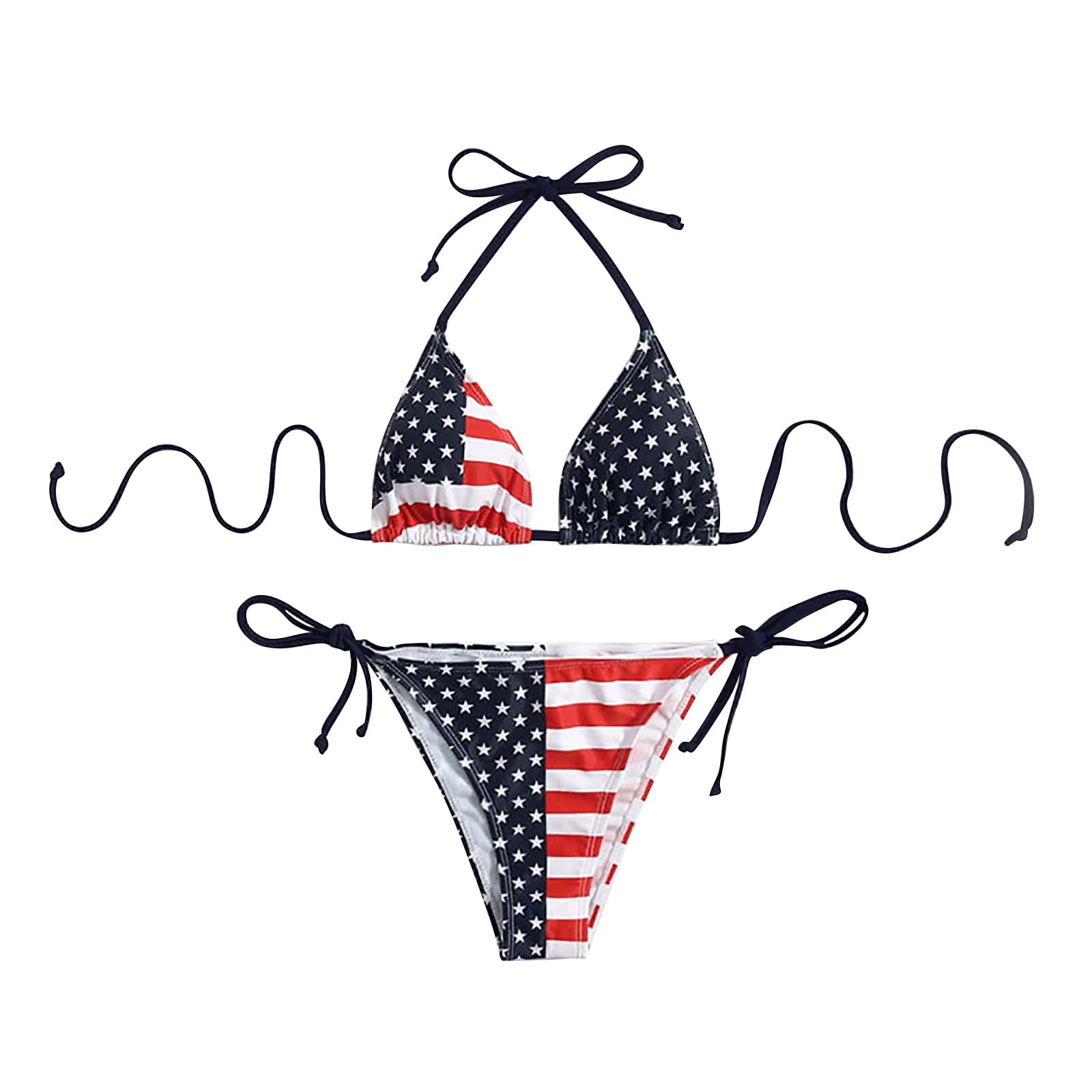 Jofow Womens String Two Piece Halter Top Triangle Bikini Set With Tie