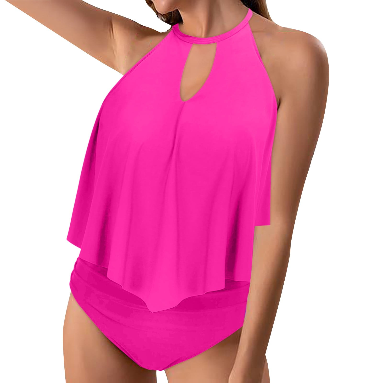 Jofow High Waisted Tankini Swimsuits For Women Flounce Halter Tops