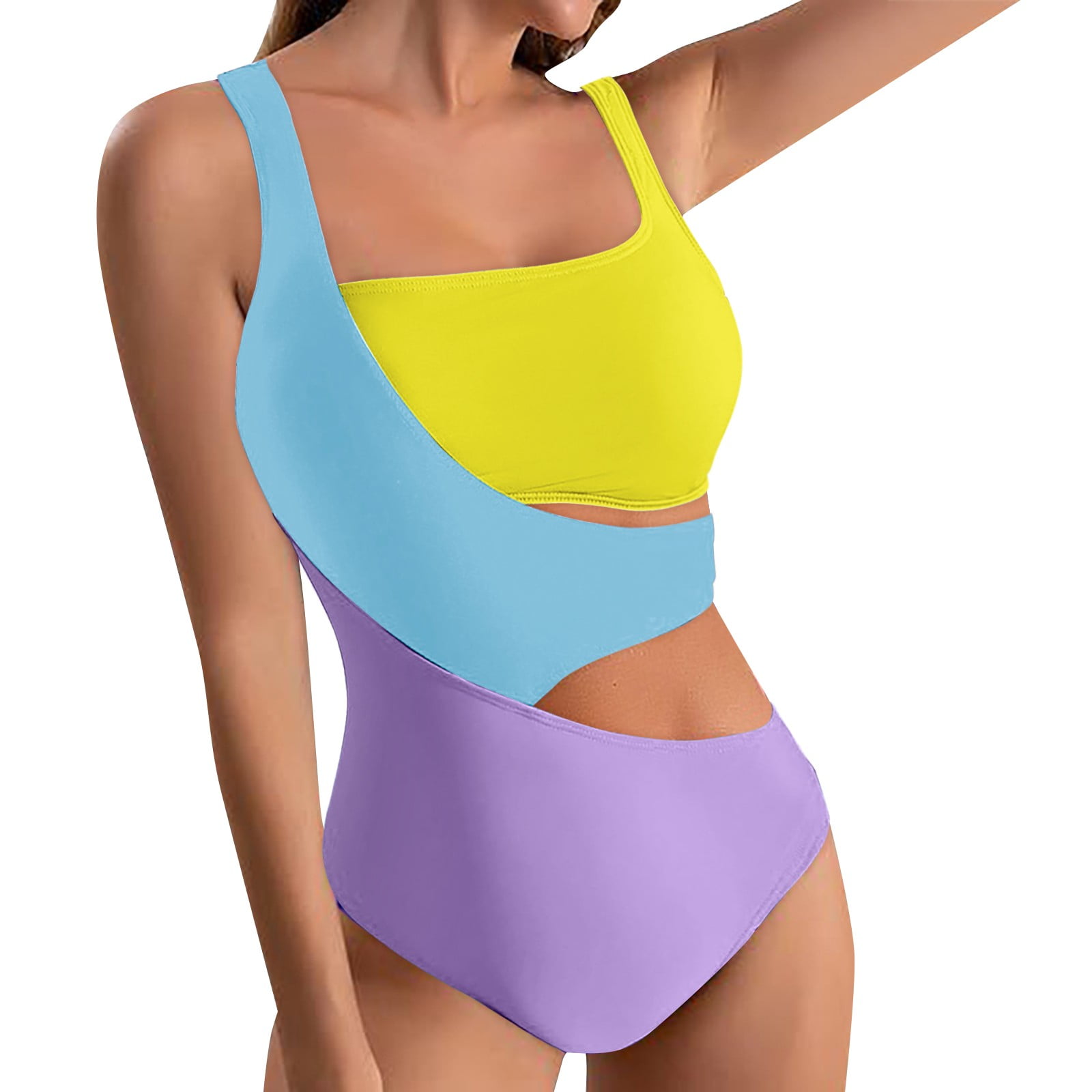 Jofow One Piece Swimsuit For Women 2024 Summer Color Block Cutout High