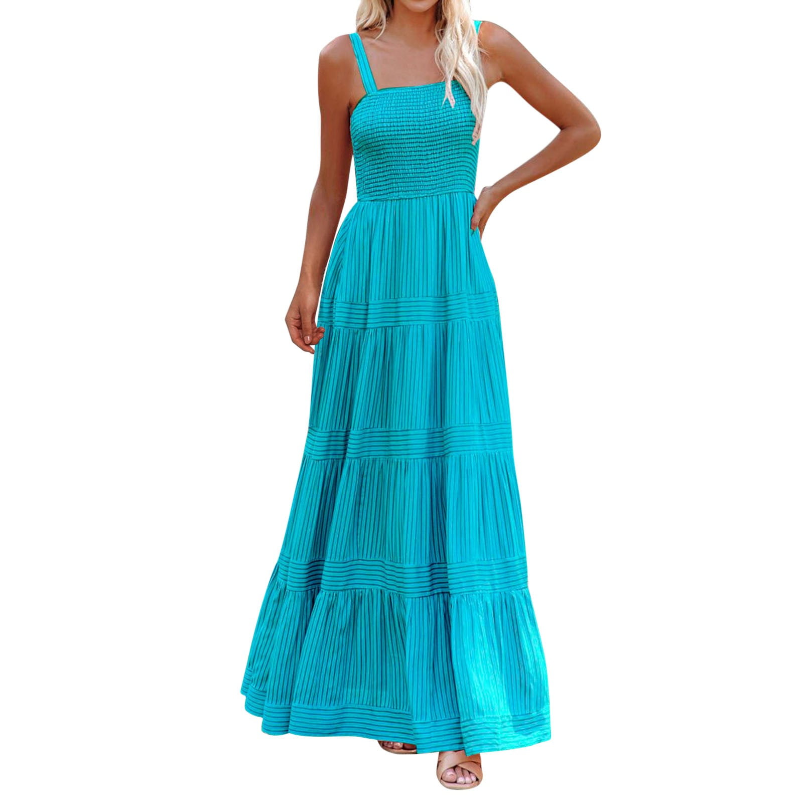 JOFOW Women's 2024 Summer Maxi Dress Casual Sleeveless Square Neck ...