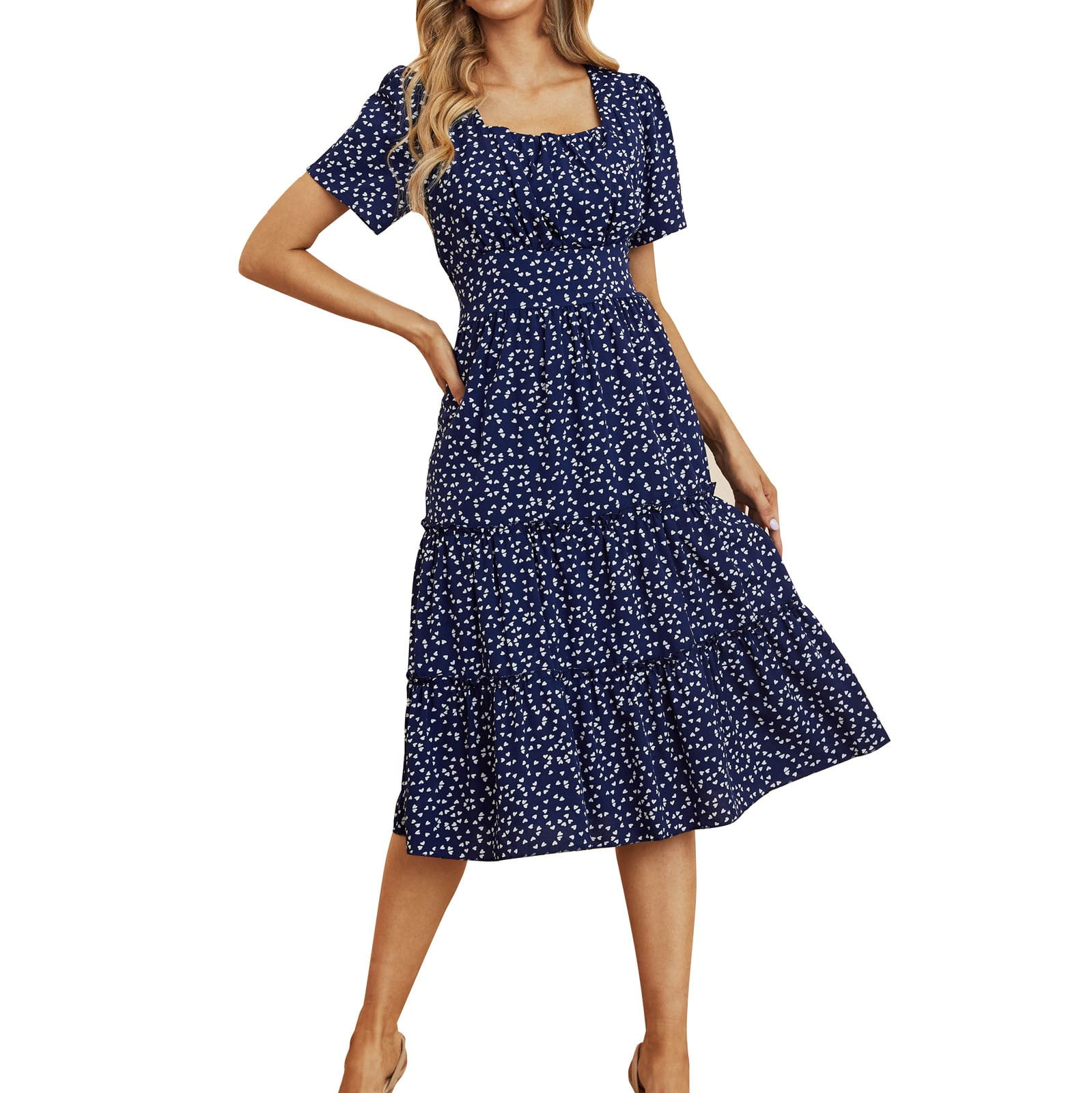 JOFOW Women's Tiered Square Collar Flowy Sundresses 2024 Summer Short ...