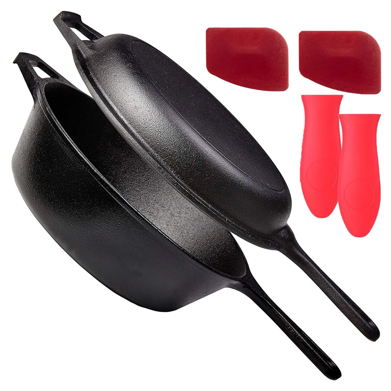 JOGGEIL Cast Iron Skillet with Lid,2-in-1 Multi Cooker,Deep Pot ...