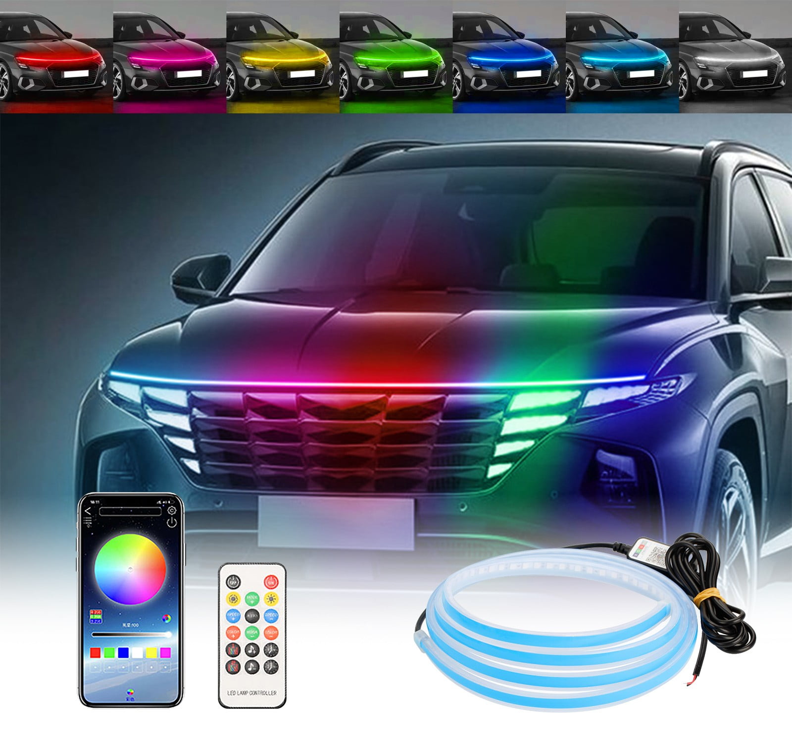 JOGZMZ Exterior Lights for Cars, 59/71 Inch Car Hood Strips with ...