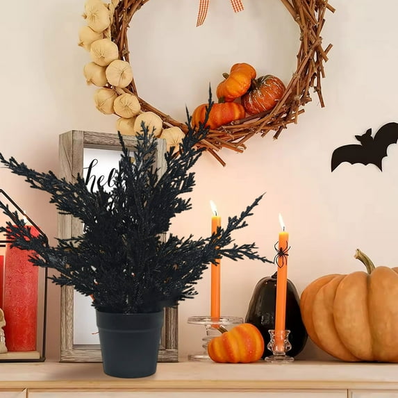 JOGZMZ Halloween Black Potted Pine Plant 14in Artificial Spooky Decor ...