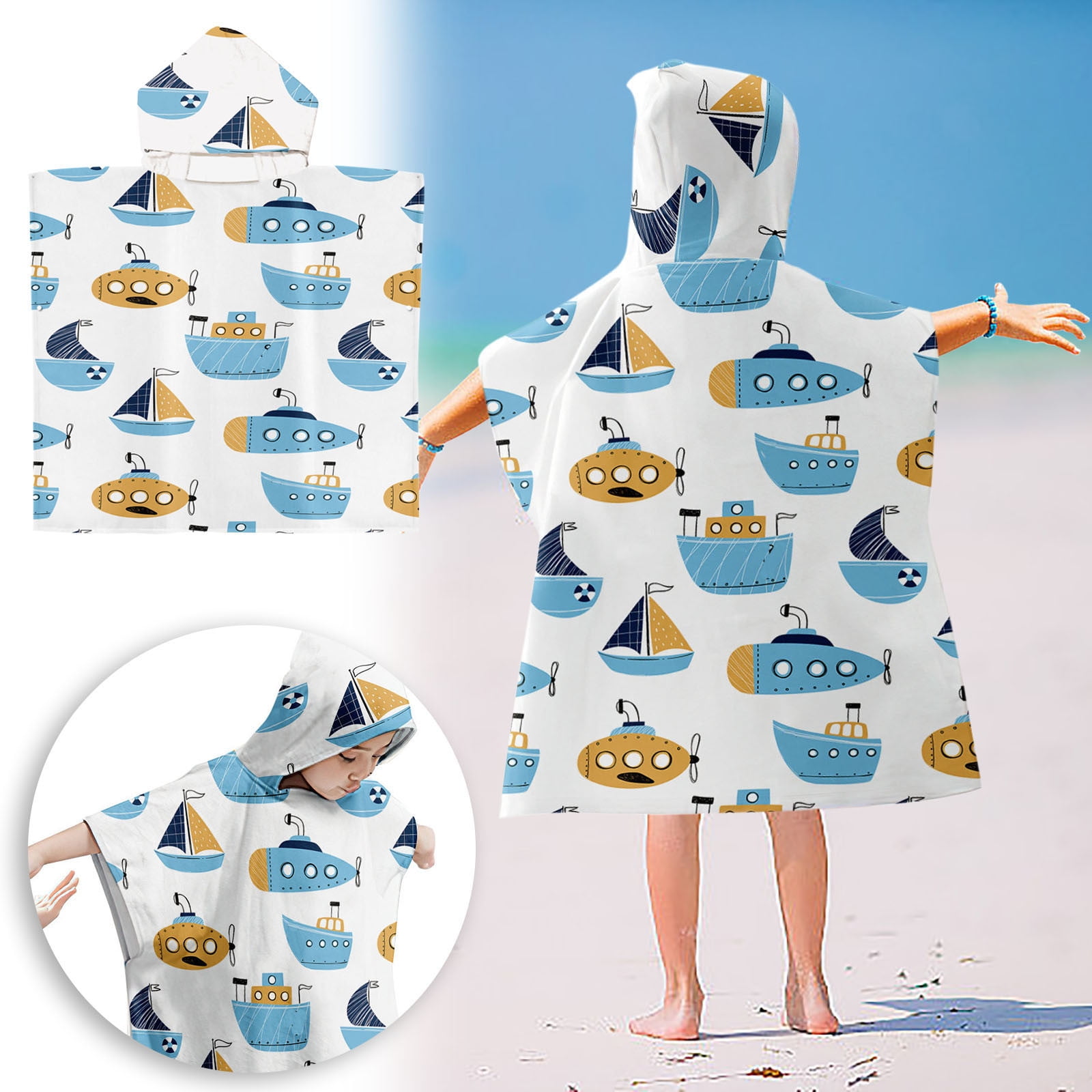 JOGZMZ Kids Hooded Wearable Beach Towel - 23.6×23.6 Inch Sea Animals ...