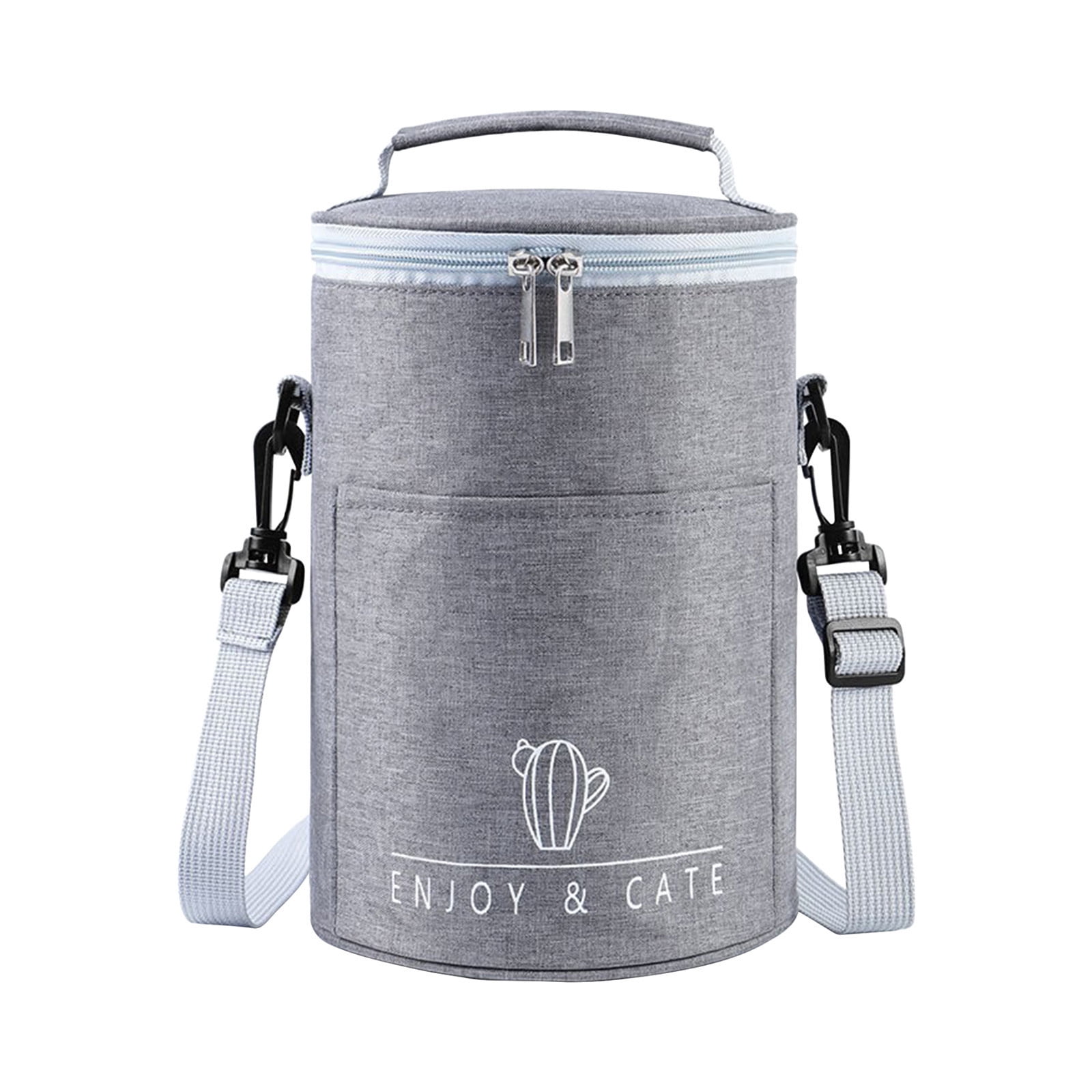 JOGZMZ Round Insulated Bento Bag, Portable Thermal Lunch Carrier with 5 ...