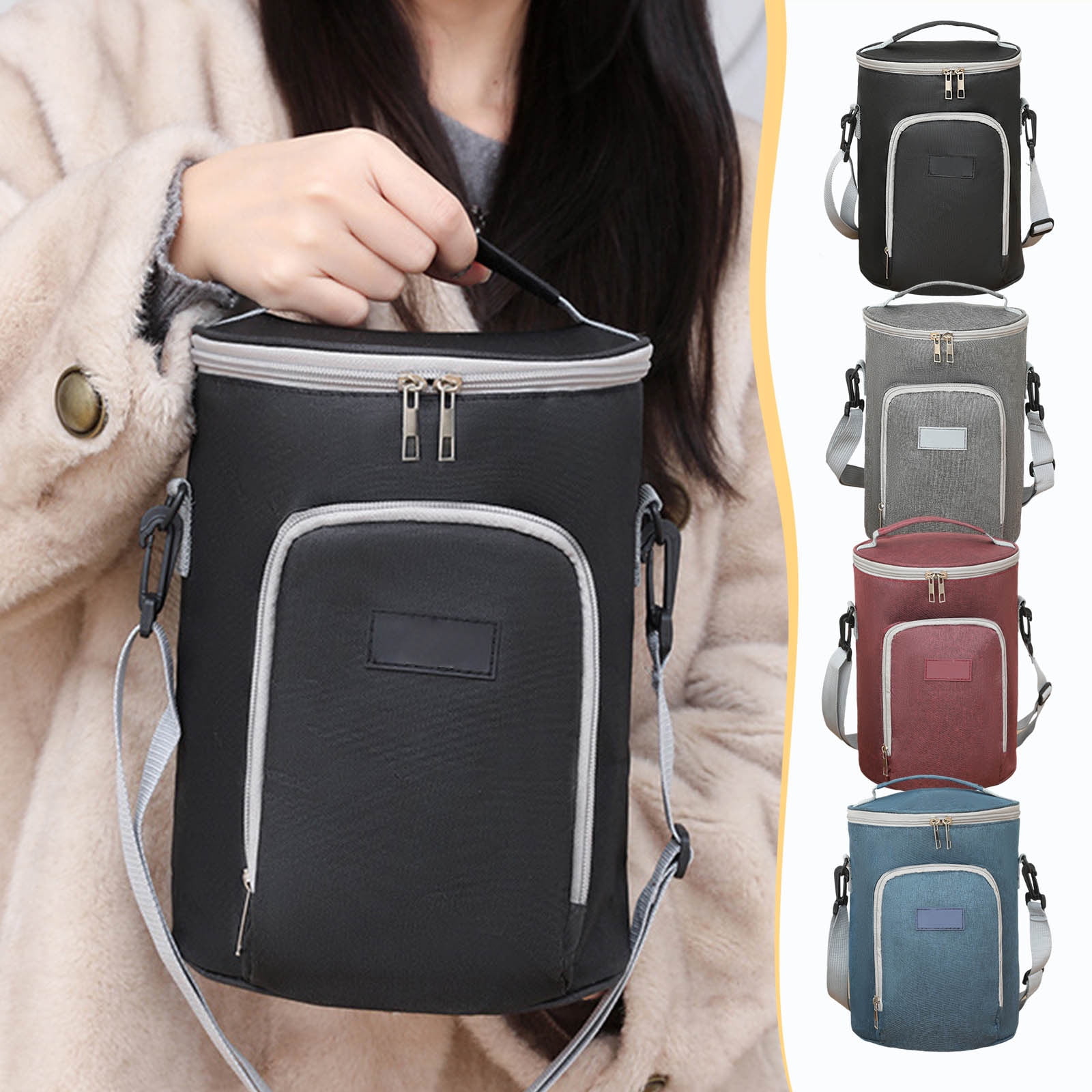 JOGZMZ Small Round Insulated Bento Bag, Portable Thermal Lunch Box ...