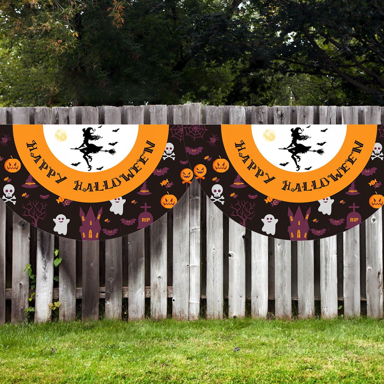JOGZMZ Spooky Halloween Fan Flags Decor - 17.7x35.4in Double-Sided ...