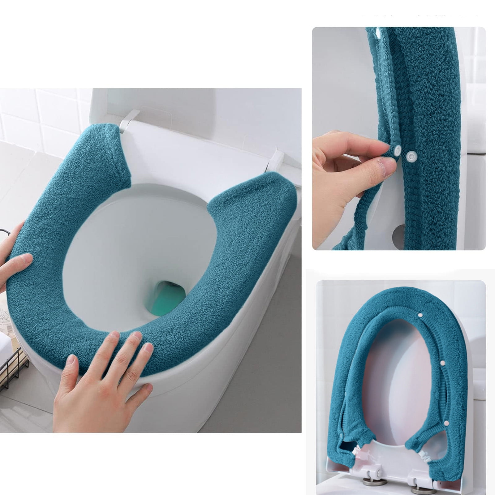 JOGZMZ Toilet Seat Cover Bathroom Soft Thicker Warmer with Snaps Fixed ...