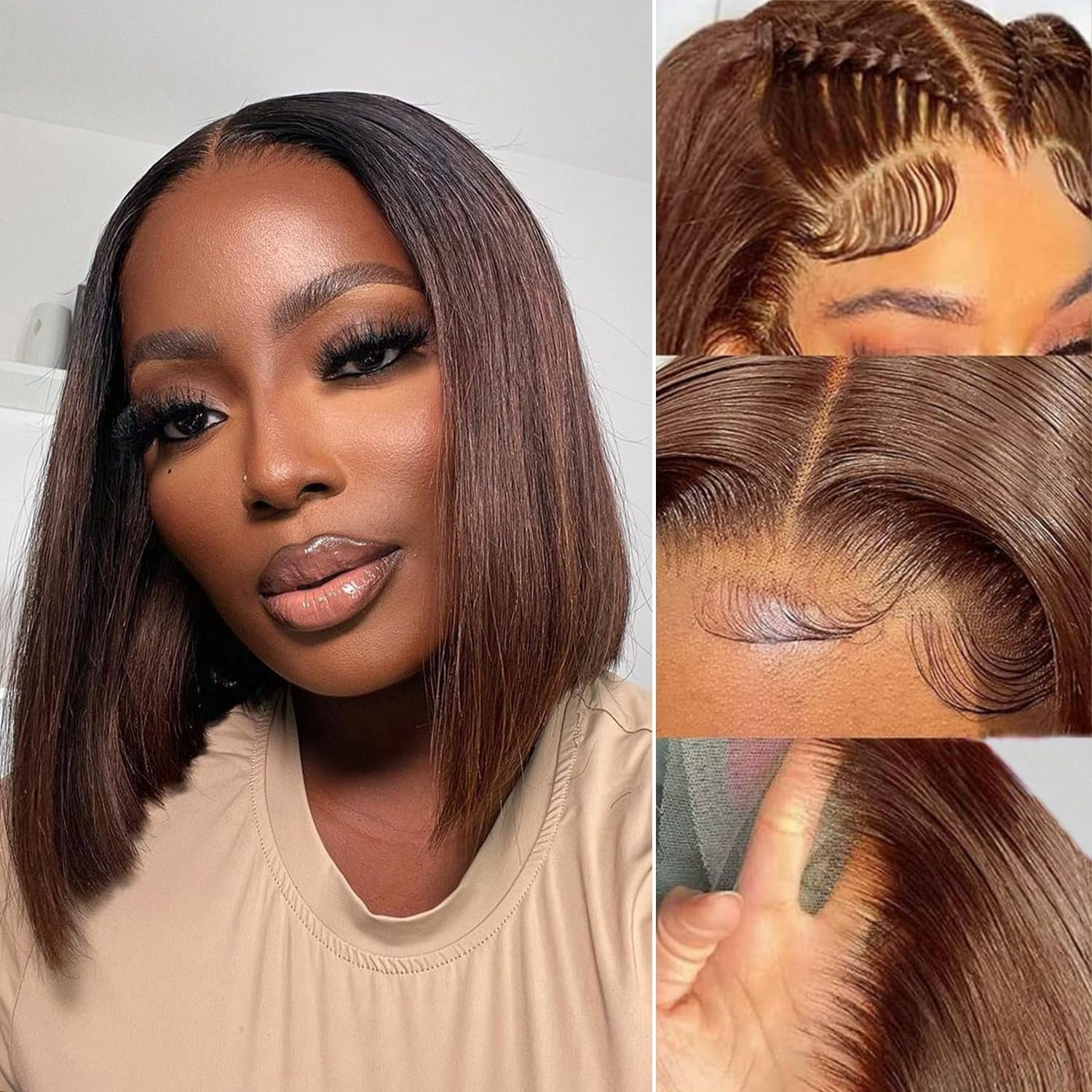 JOHLUA Chocolate Brown Bob Wigs 13x4 Color #4 Bob Wig Human Hair 180% ...