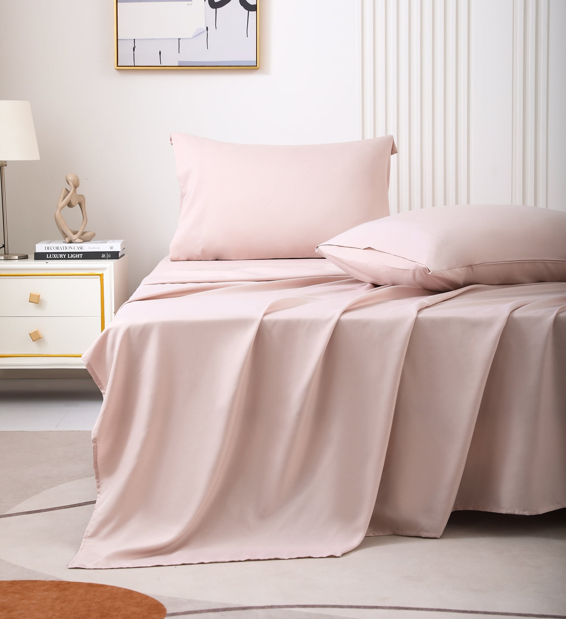 JOHNPEY 4 Piece Full Sheets Set，18" Deep Pocket Bed Sheets for Full ...