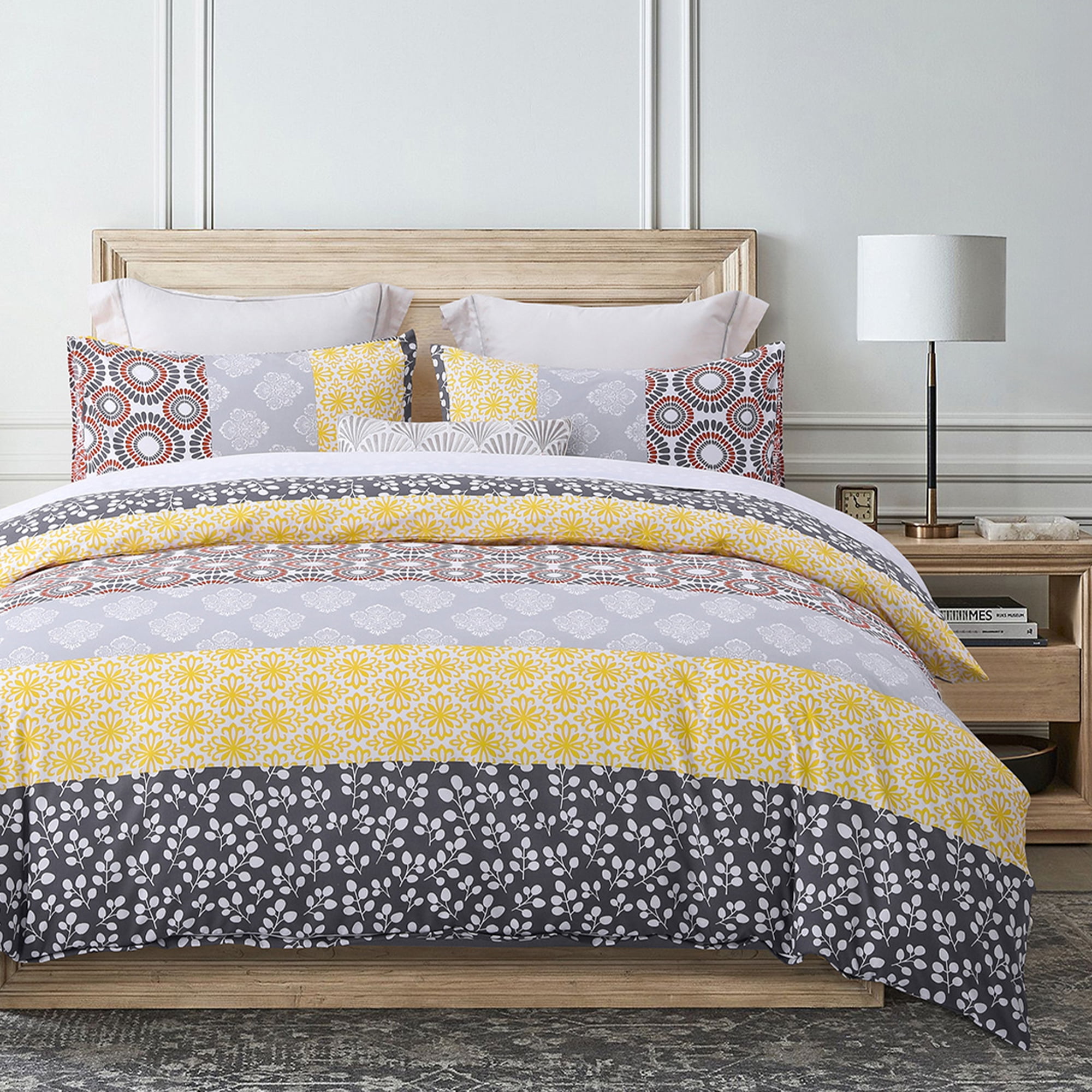 Johnpey Boho 3-Pieces Floral Yellow Striped Comforter Bedding Sets ...