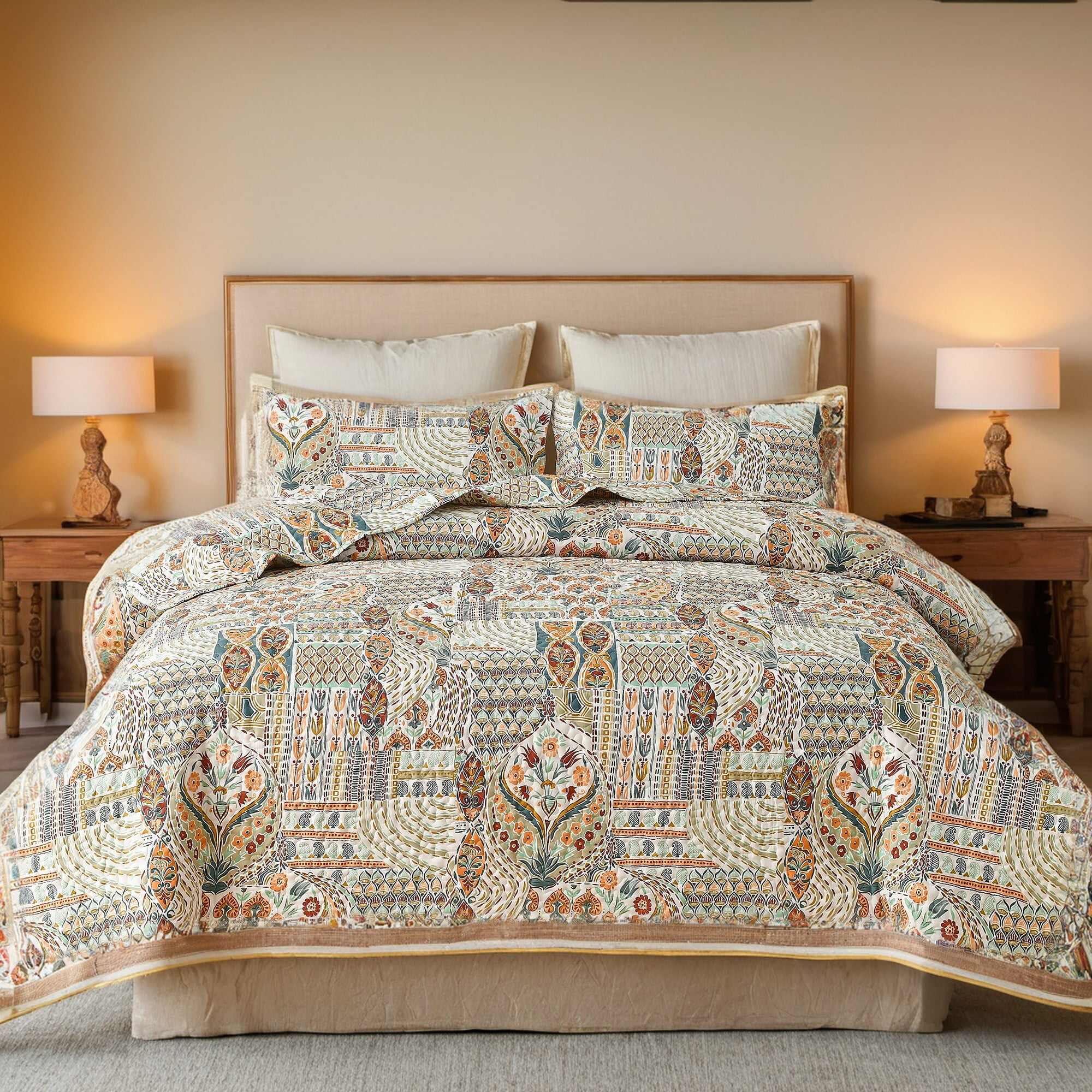 JOHNPEY Botanical King Size Quit Set Floral Plant bedding Set Boho ...