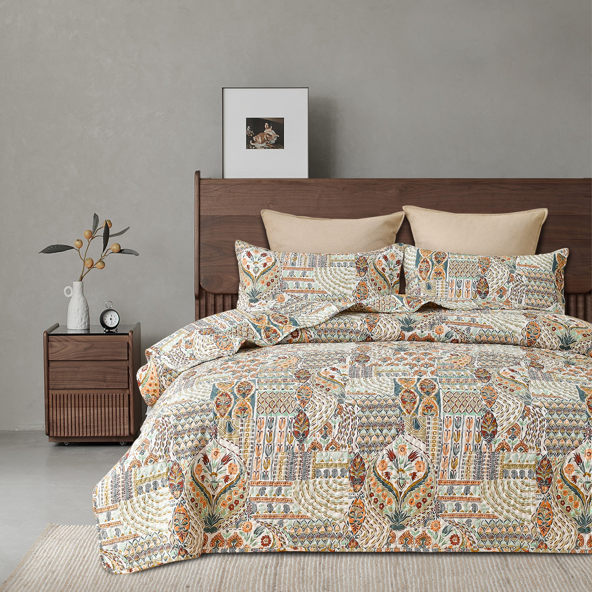 JOHNPEY Botanical Queen Size Quit Set Floral Plant bedding Set Boho ...