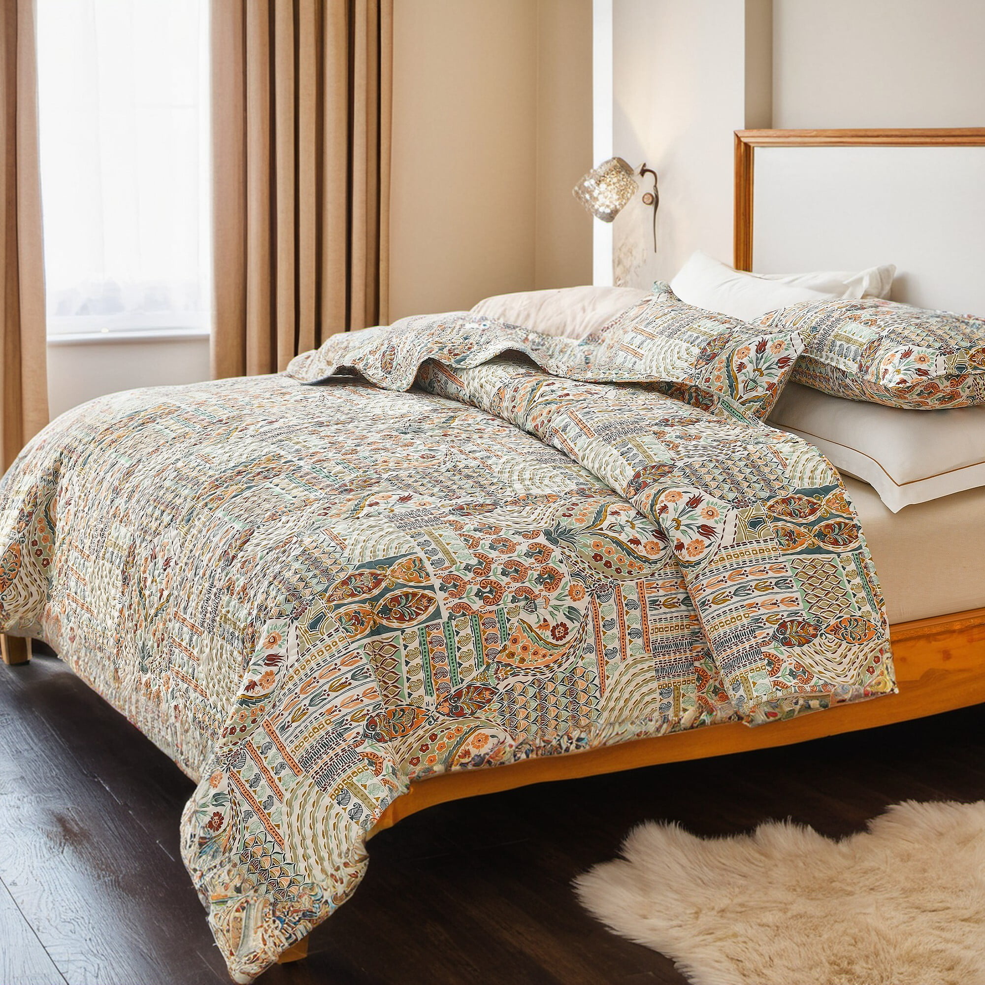 JOHNPEY Botanical Queen Size Quit Set Floral Plant bedding Set Boho ...