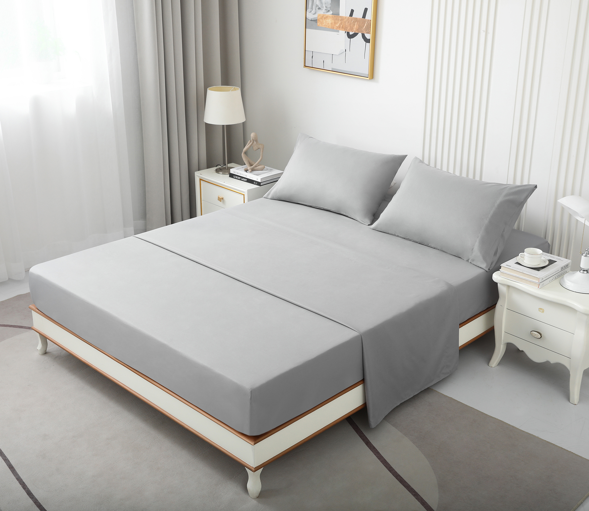 JOHNPEY Full Sheets Set for Full Size Bed with Fitted Sheet, Flat Sheet, 2 Pillow Cases，Gray ...