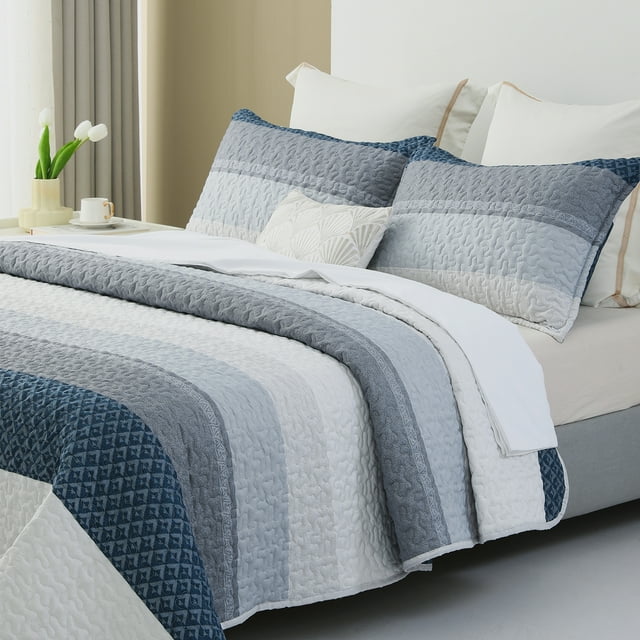 JOHNPEY Patchwork Striped Pattern Quilts California King Size-Soft ...