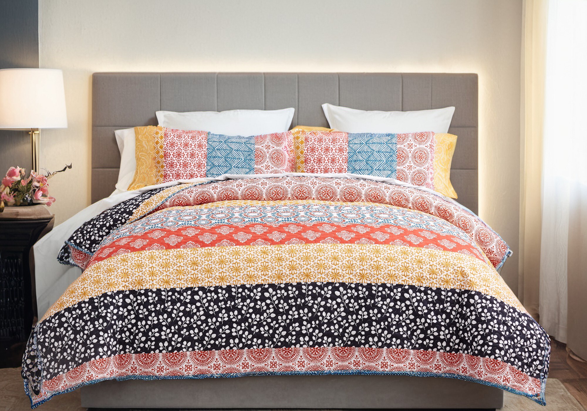 Turquoise Green Boho & Eclectic Bedding Mariposa Cotton Pre-Washed Patchwork Cambric Medallion ...