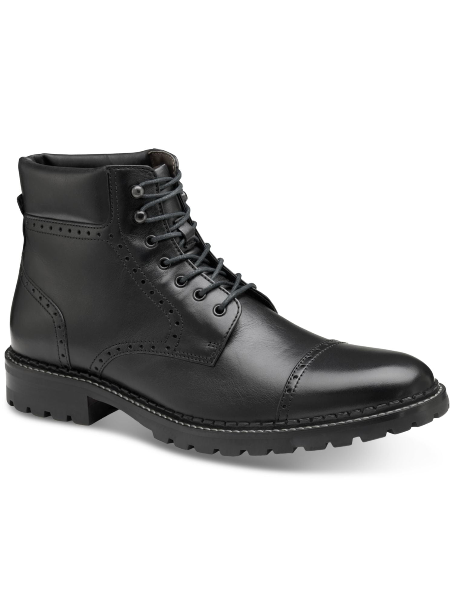 JOHNSON & MURPHY Mens Black Lug Sole Brogue Detailing Cushioned ...