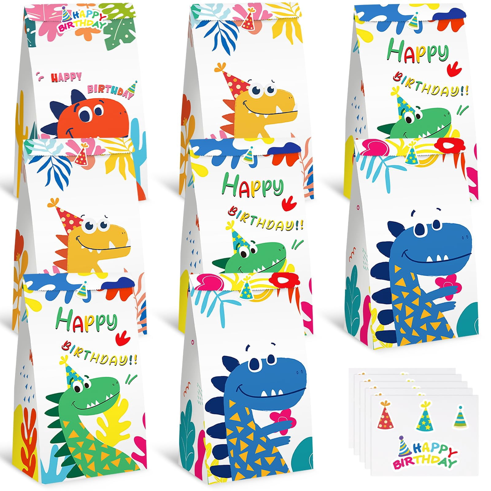 JOHOUSE 24PCS Dinosaur Party Favor Bags, Paper Gift Bags with Stickers ...