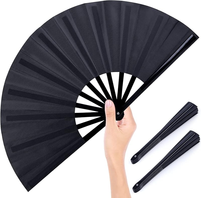 JOHOUSE 3 Packs Folding Fan, 13 Inch Black Folding Silk Hand Fans for ...