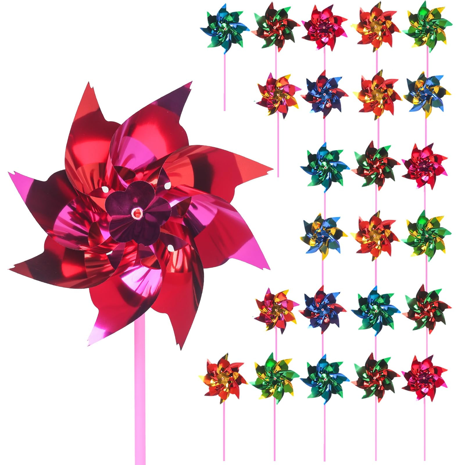 JOHOUSE Lawn Pinwheels, 100 MMF7 PCS Party Pinwheels Windmill Rainbow ...