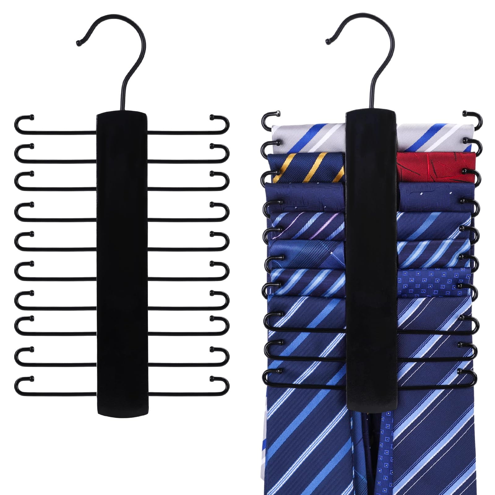 JOHOUSE Wooden Tie Rack, Tie Hanger for Men Closet 20 Hooks 360 Degree ...