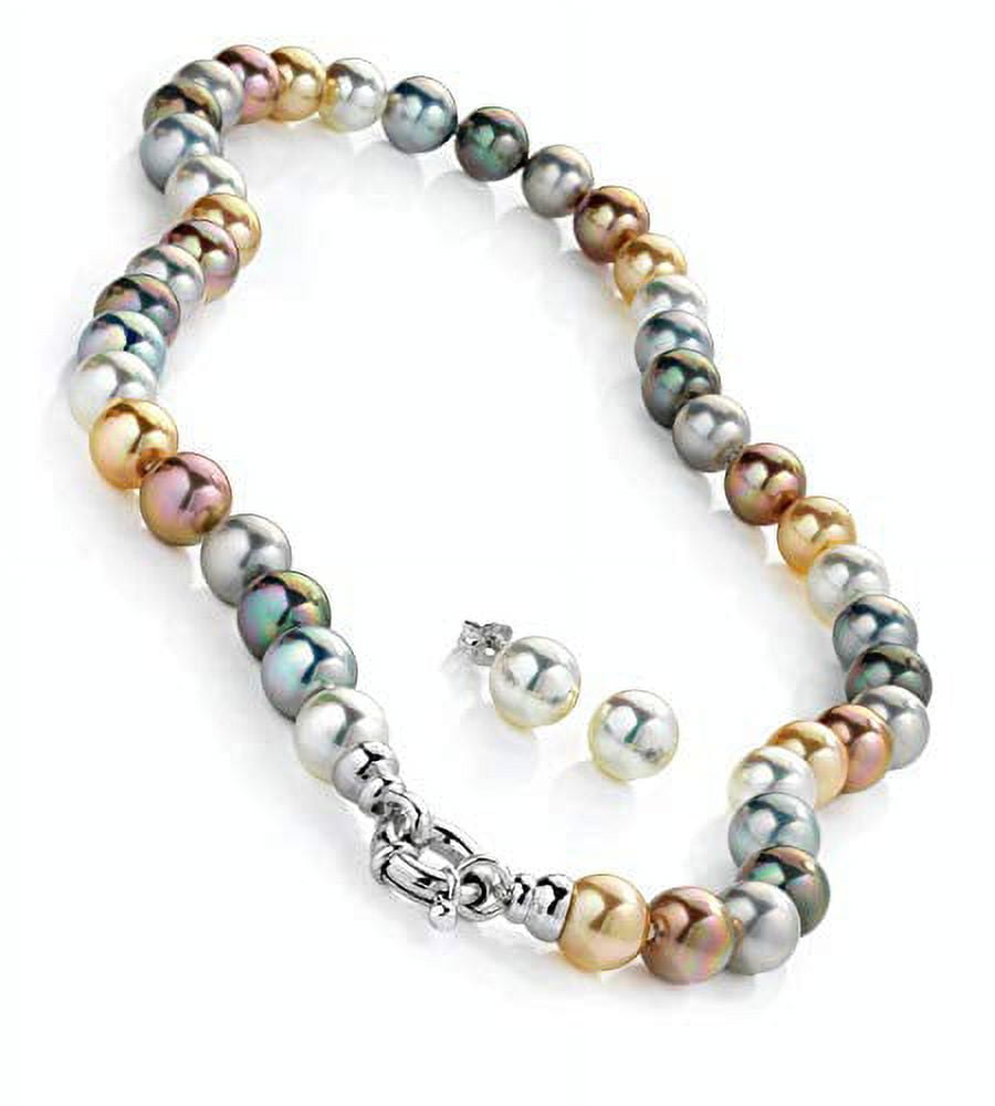 JOIA DE MAJORCA, 10mm 18 inch Multi-Color Pearl Rhodium Necklace and ...