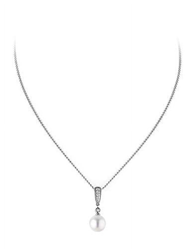 JOIA DE MAJORCA, 10mm White Pearl CZ Pendant Necklace on 17 inch ...