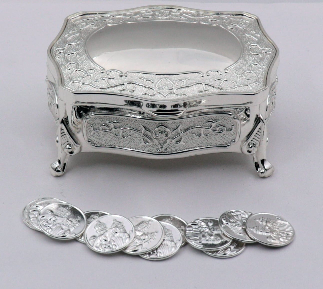 JOICE GIFT Silver Footed Wedding Arras Box with Coins Set 3.5 in ...