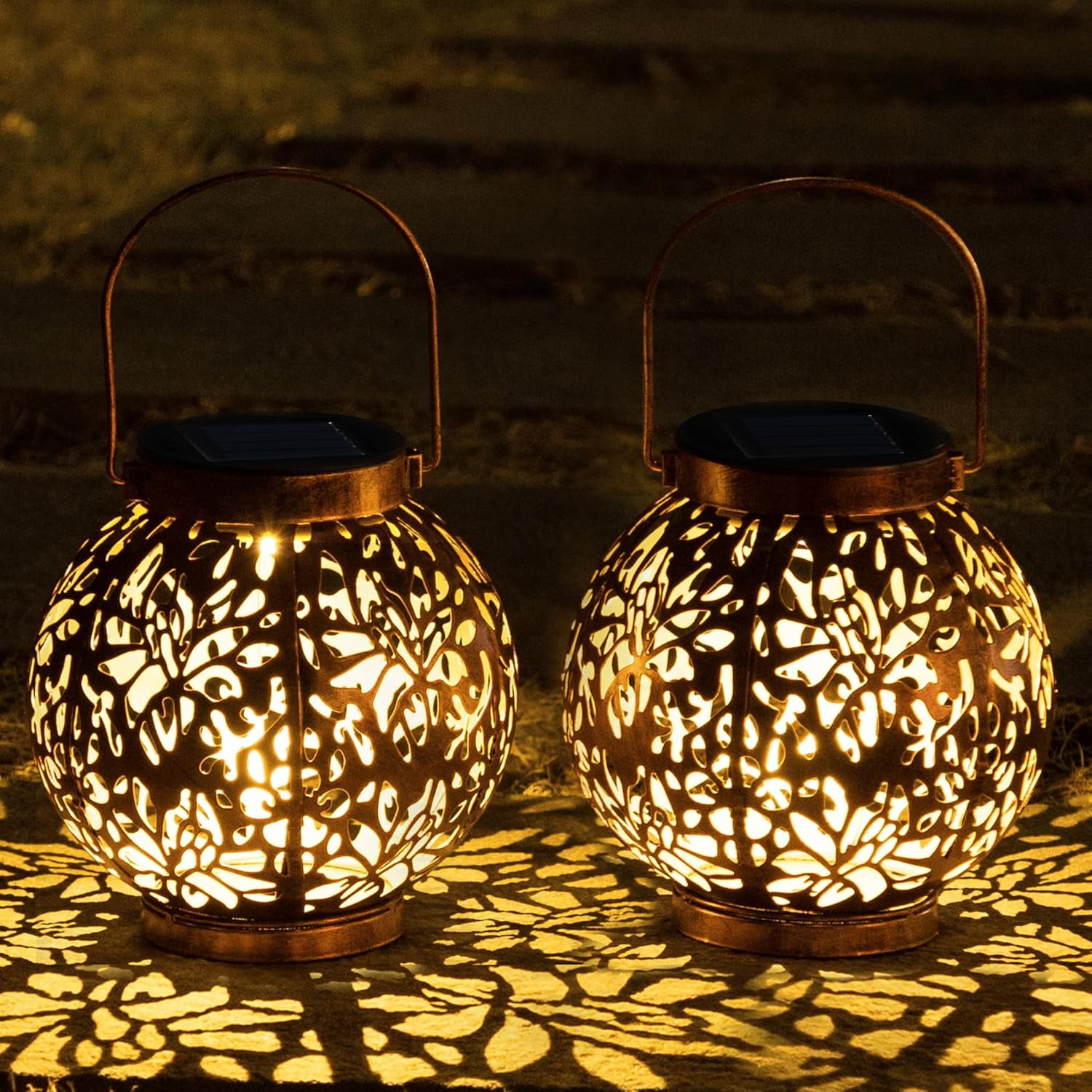 JOIEDOMI 2 Pack Outdoor Solar Hanging Lantern Lights, Waterproof ...