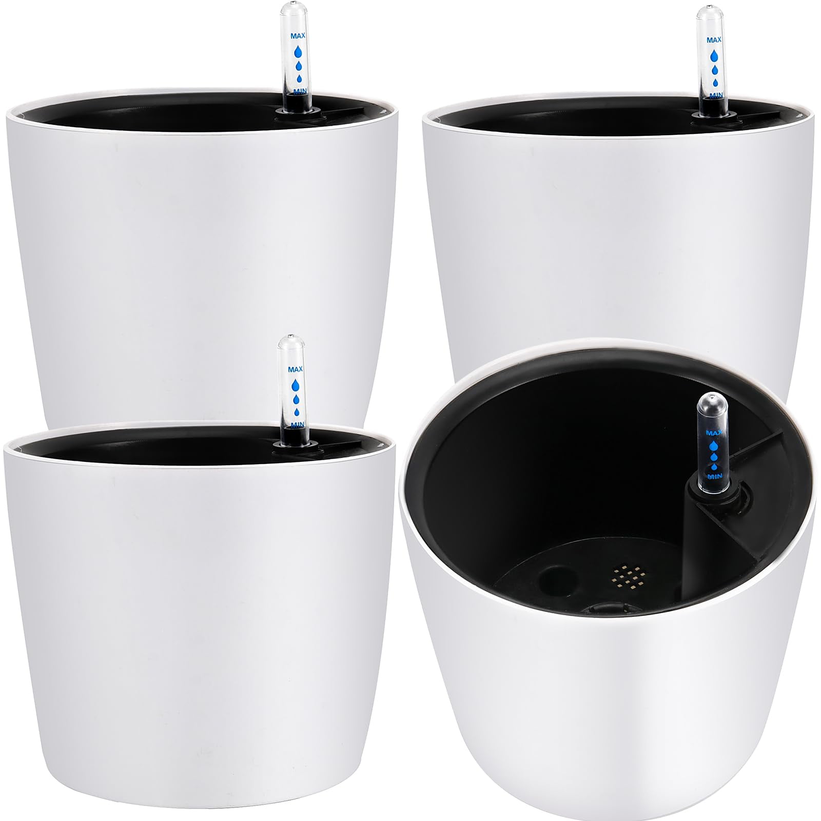 JOIKIT 4 Pack 7 Inches Self Watering Planter, White Plant Flower Pots ...