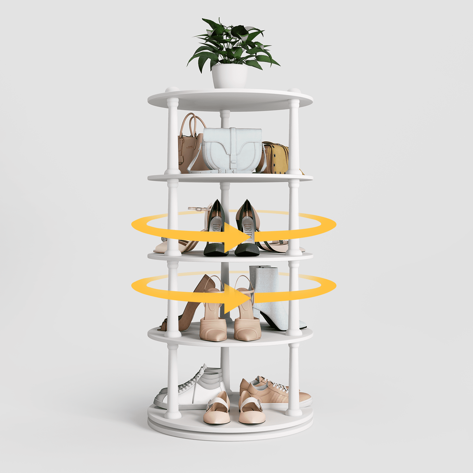 JOINICE 360 Spinning Rotating Shoe Rack Tower, 4 Tier Lazy Susan Closet ...