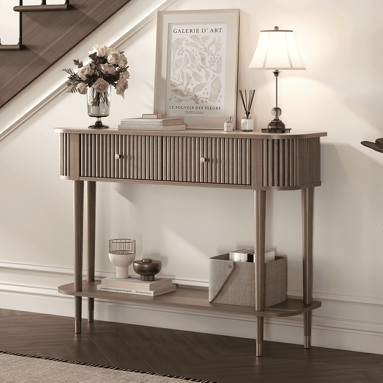 JOINICE Console Table for Entryway with Drawers,Fluted Sofa Table with ...