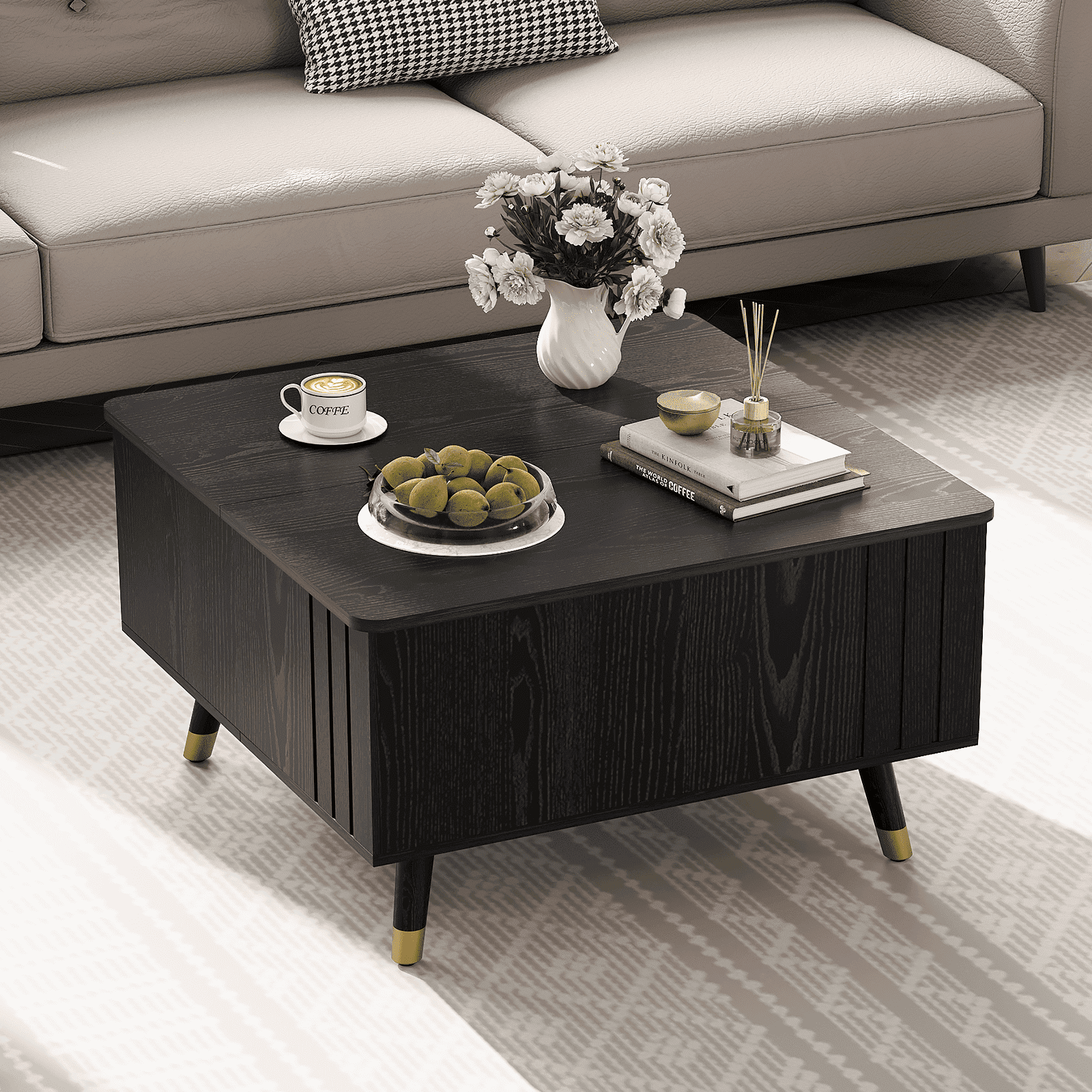 JOINICE Lift Top Coffee Table with Hidden Storage Space, Wood Square ...
