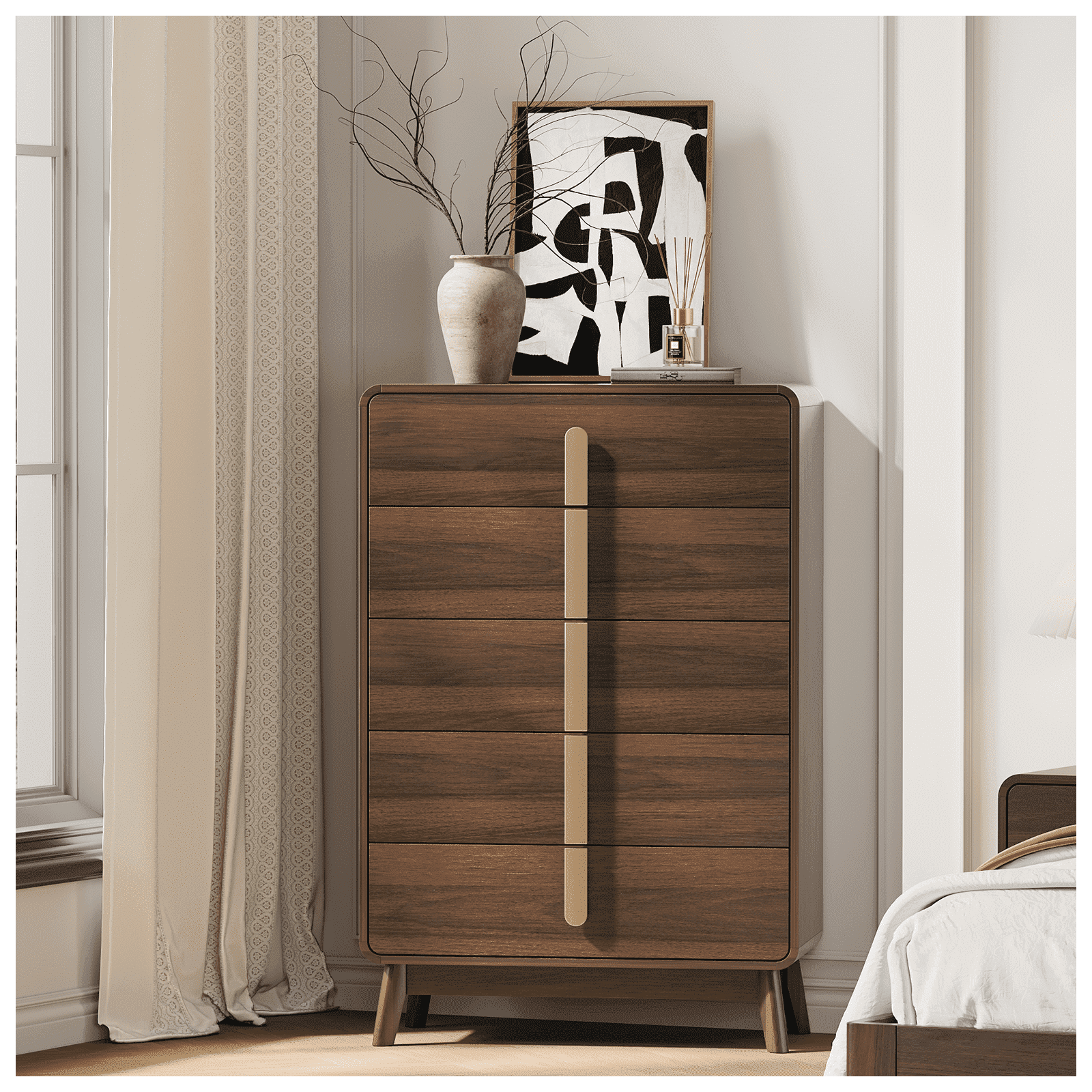 JOINICE Mid Century Modern 5 Drawer Dresser with Storage,Chest of Drawers,for Bedroom,Living ...
