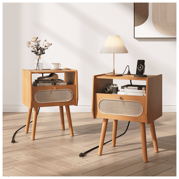 Rattan Nightstand (Walnut Brown-2D) - Walmart.com
