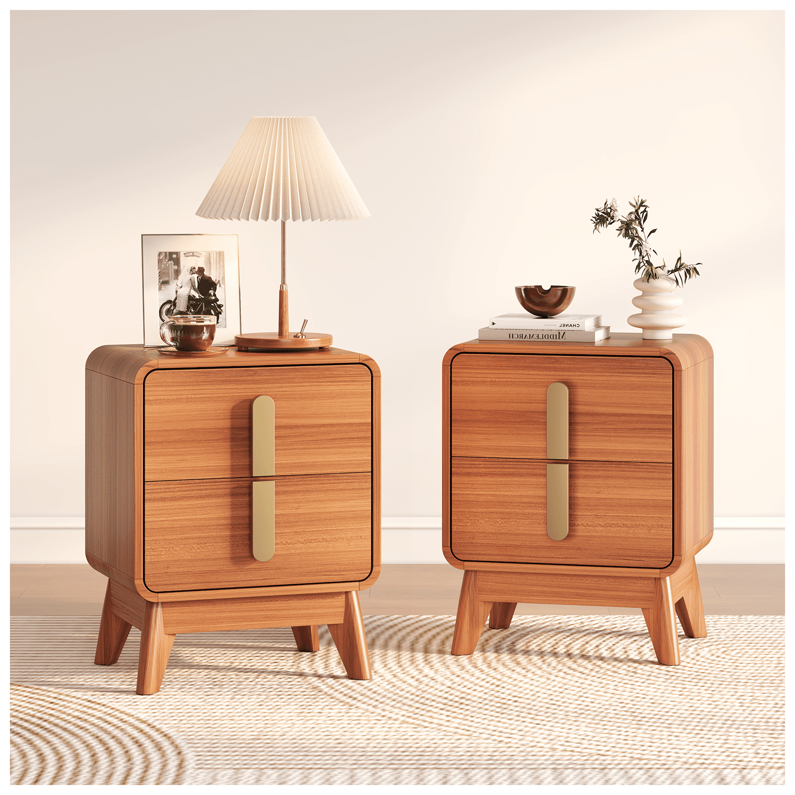 JOINICE Mid Century Modern Nightstand Set of 2 with Storage,Curved ...