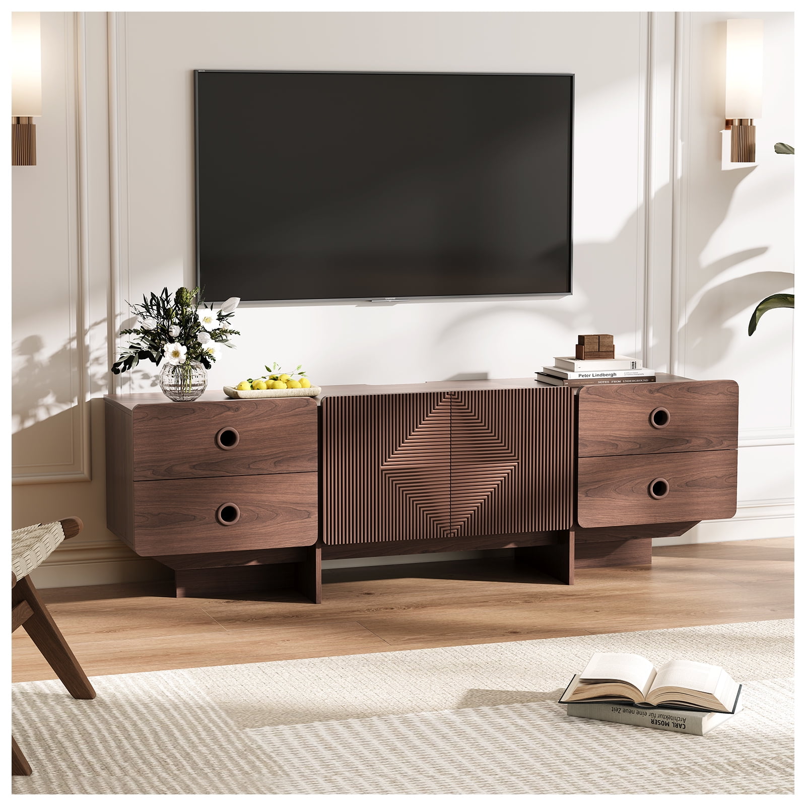 JOINICE Mid Century Modern TV Stand for 60/65/75 inch TV, Low TV ...