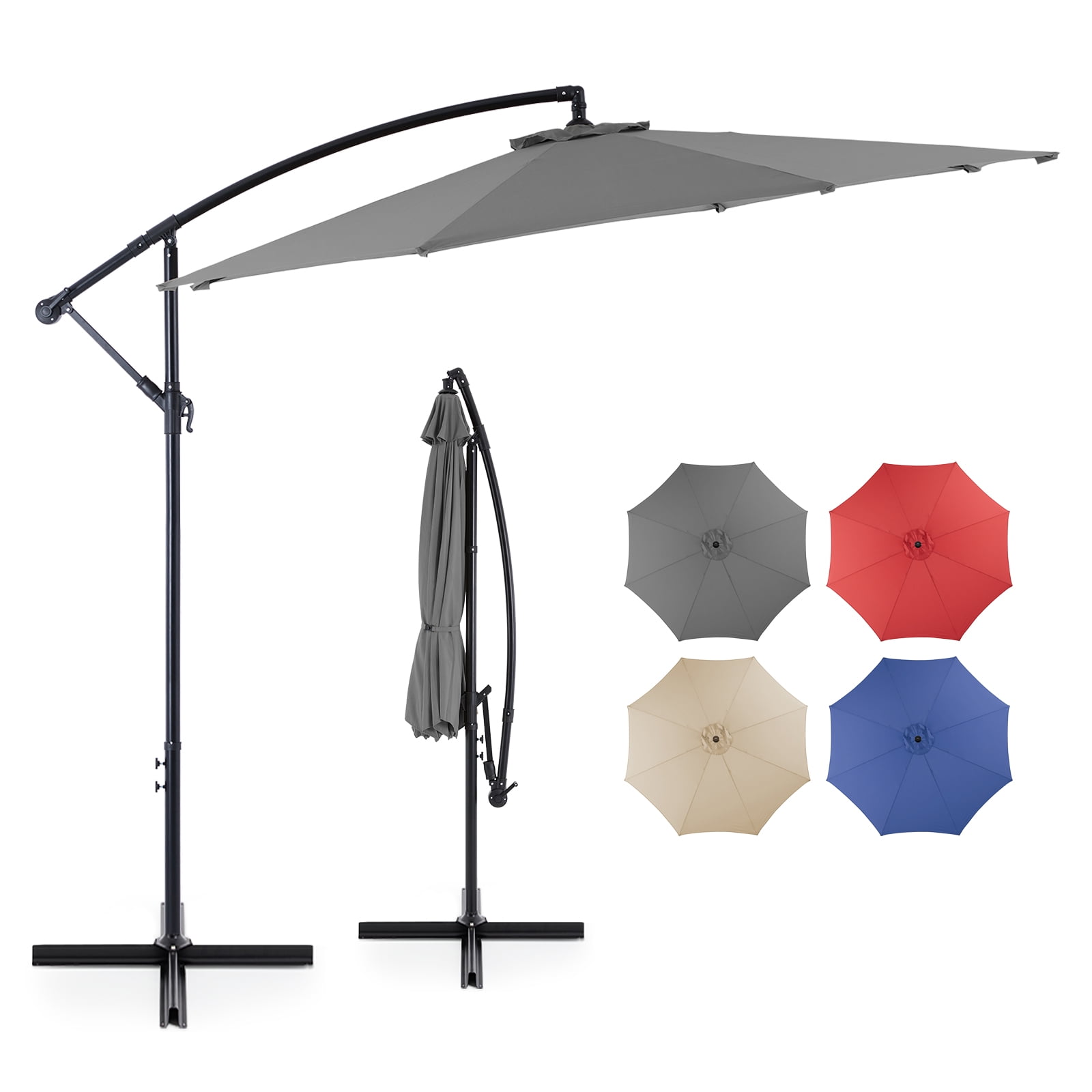 JOINSUN 10FT Outdoor Offset Hanging Patio Umbrella with Push Button ...