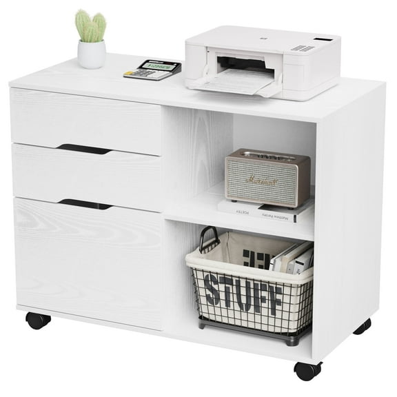 3-Drawer Wood File Cabinet with Lock, Mobile Lateral Filing Cabinet ...