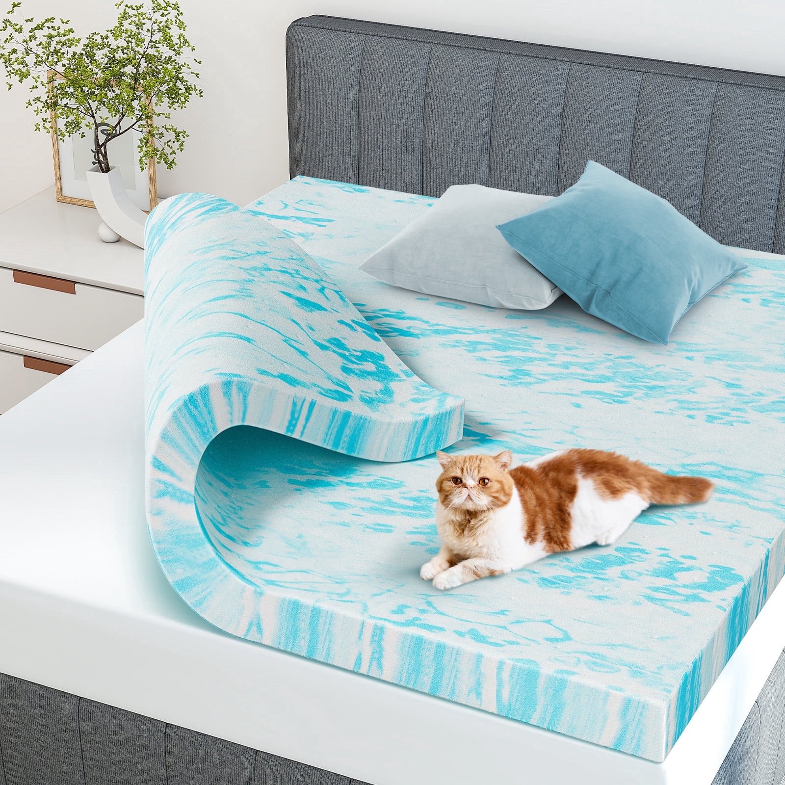 JIOABL 3-Inch Memory Foam Mattress Topper with Cooling Gel, CertiPUR-US ...