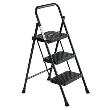 3-Step Ladder, Portable Folding Anti-Slip Step Stool w/Utility Tray ...