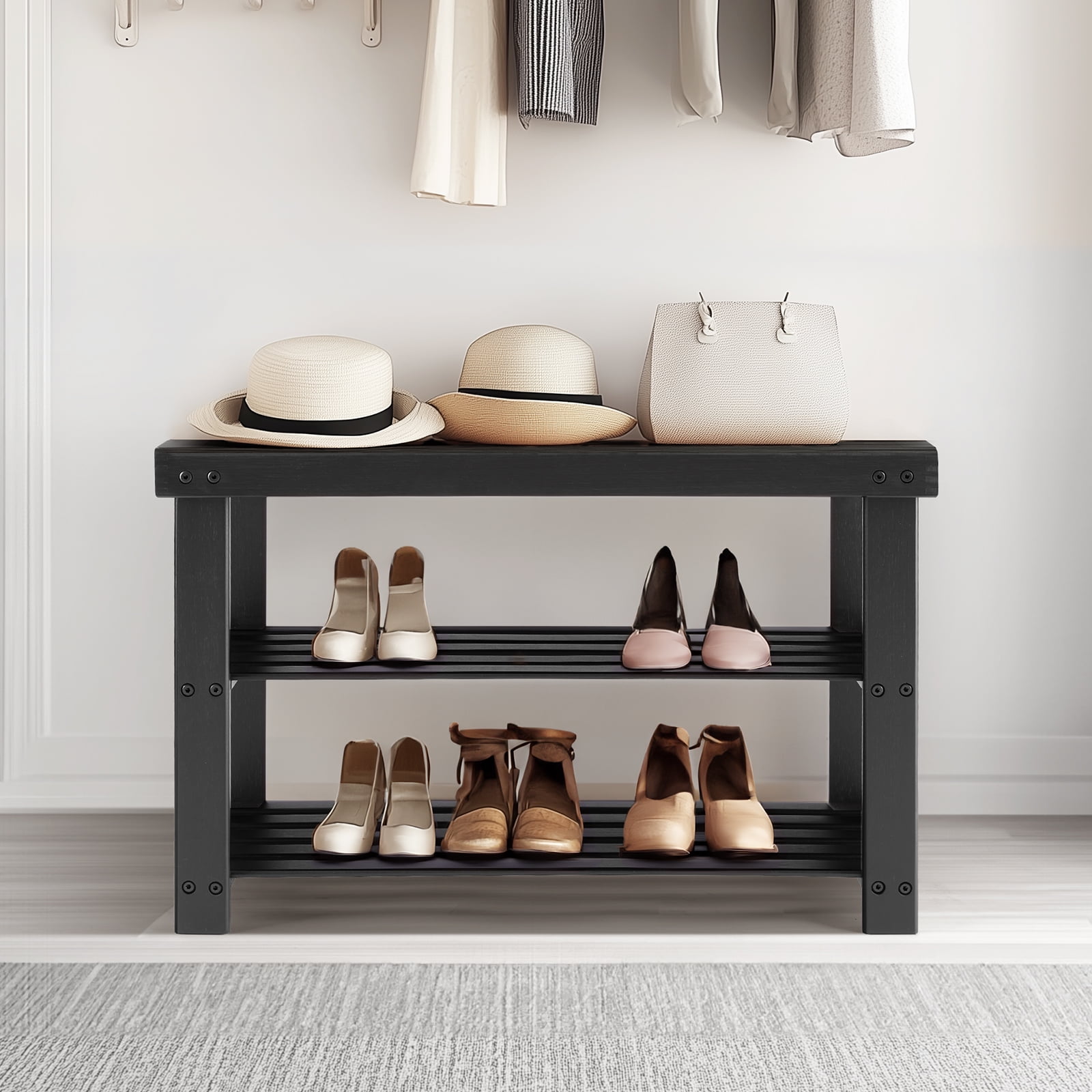 JOINSUN 3-Tier Bamboo Shoe Rack Bench, 11.3 x 27.6 x 17.8 Inches ...