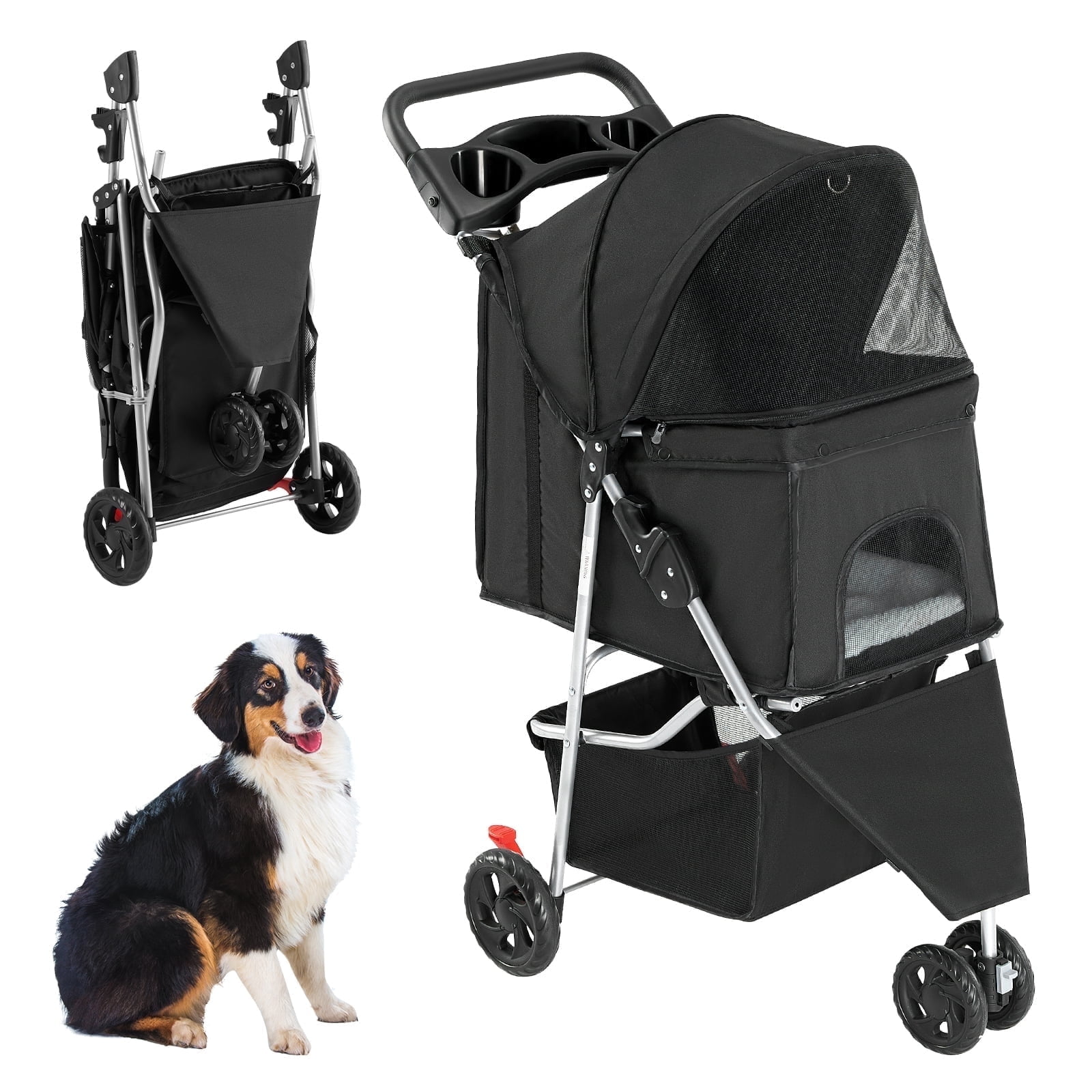 SUMELL 3 Wheels Pet Stroller Dog Jogging with Breathable Mesh Window ...