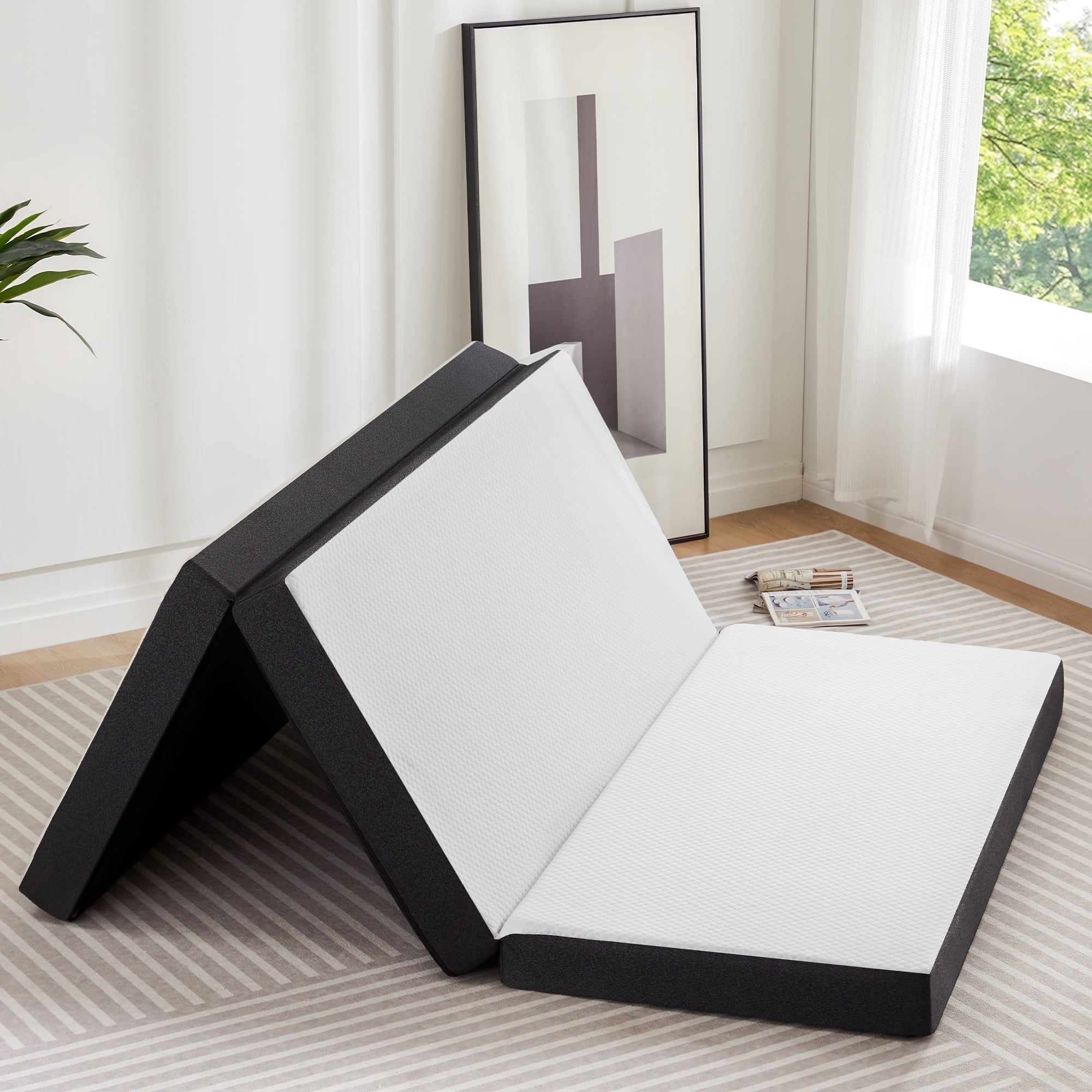 JOINSUN 4 Inch Twin Size Tri-fold Memory Foam Mattress, Portable ...